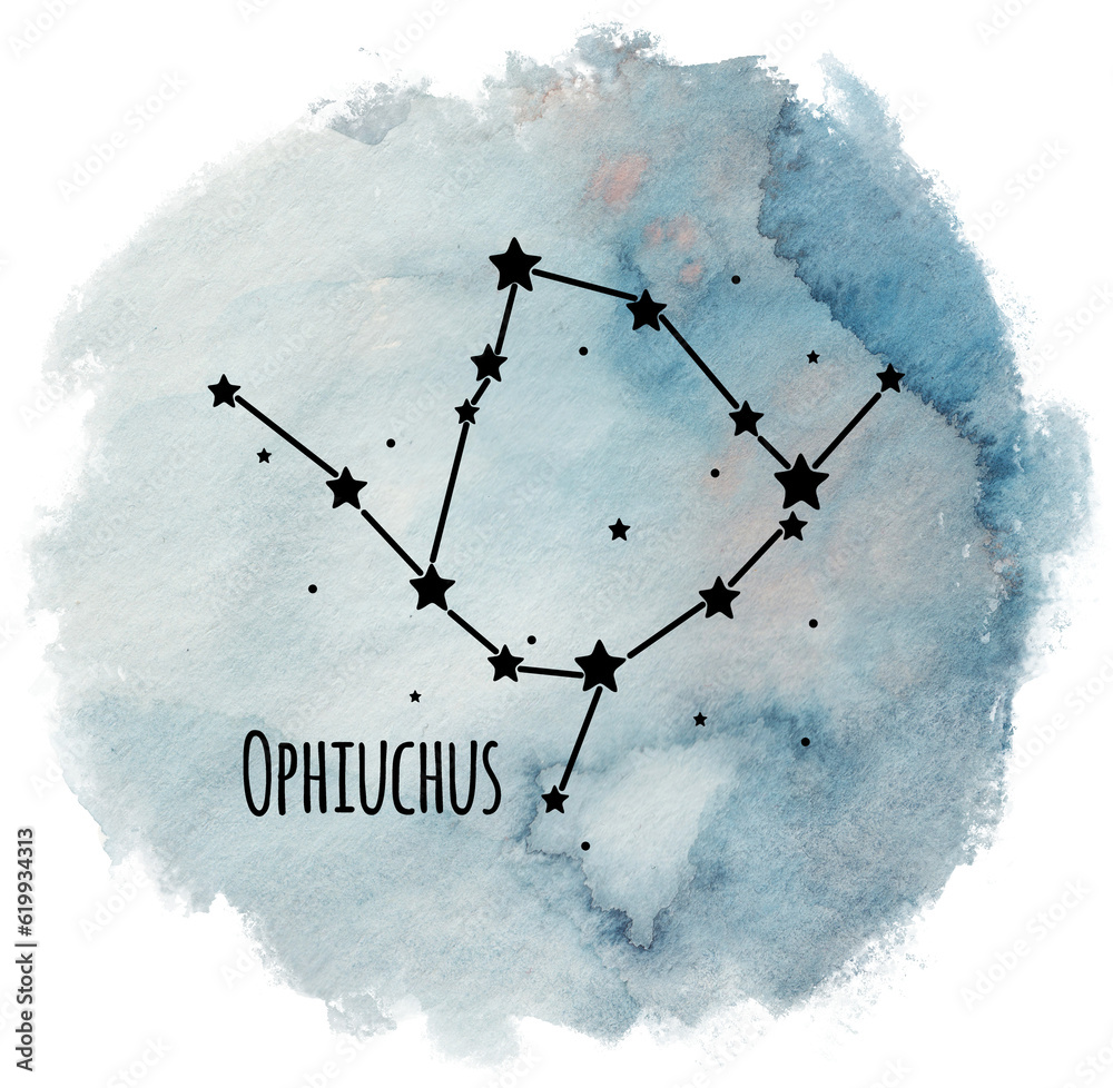 Ophiuchus zodiac sign constellation on watercolor background isolated ...