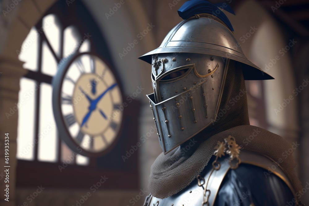 time traveler with face covered by helmet in medieval time, Generative ...