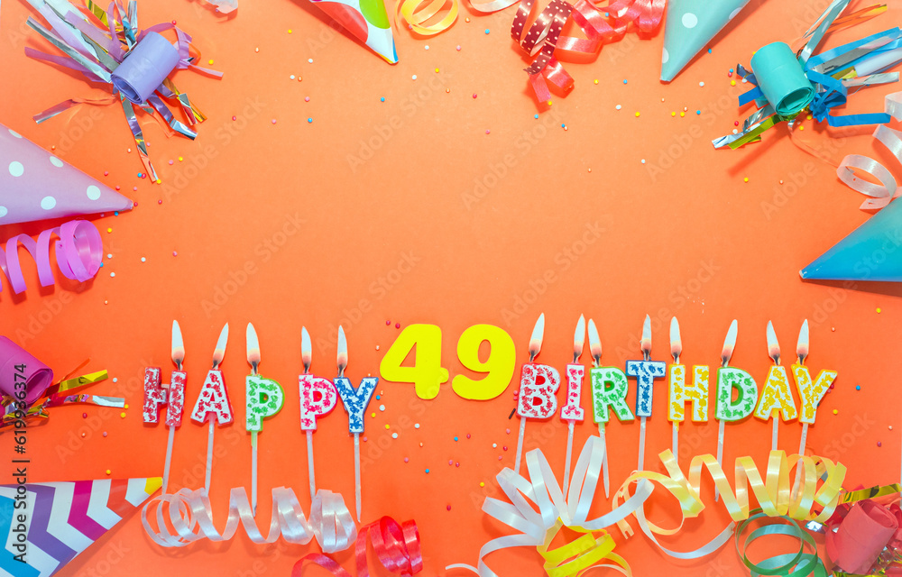 Top view birthday background with number 49. A beautiful holiday ...