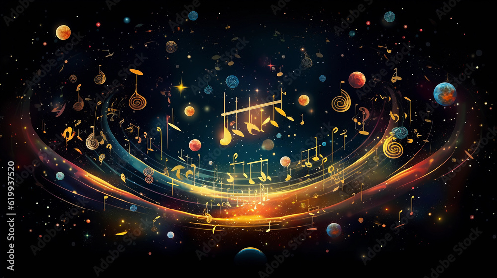 A constellation of music - related symbols and icons, forming a galaxy ...