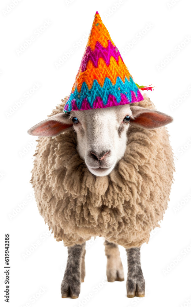 sheep with a party hat, isolated on a transparant background, funny ...