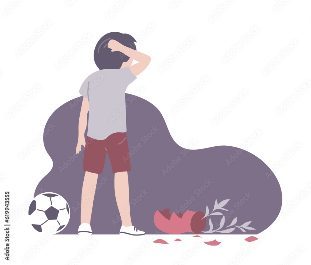 A little boy broke a glass vase with a soccer ball. Feelings of guilt ...