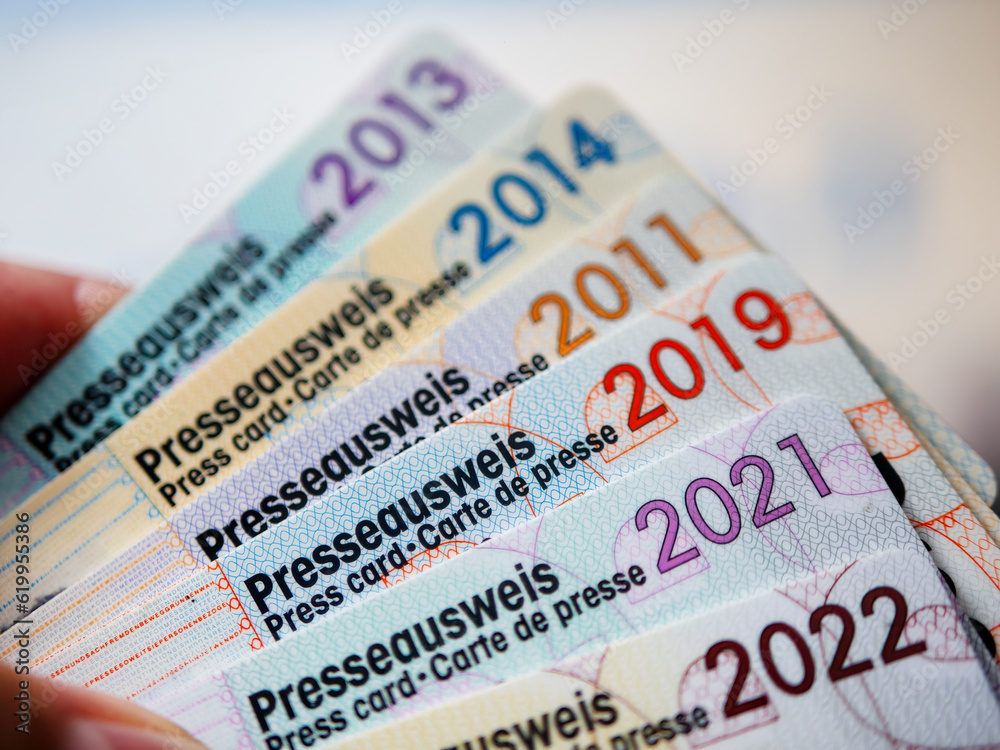 Stack of German Press Cards (Presseausweis) from Various Years as a ...