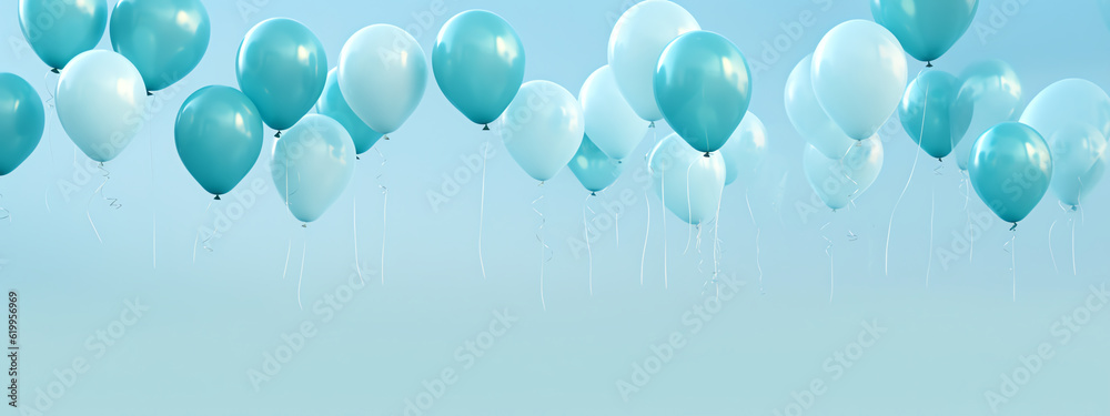 Whimsical Balloon Bliss: Vibrant Blue and White Balloons Popping ...