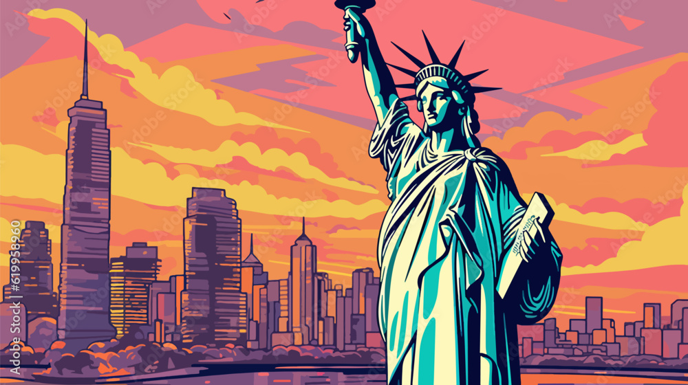 New York,The statue of liberty, 2d cartoon vector illustration. Stock ...