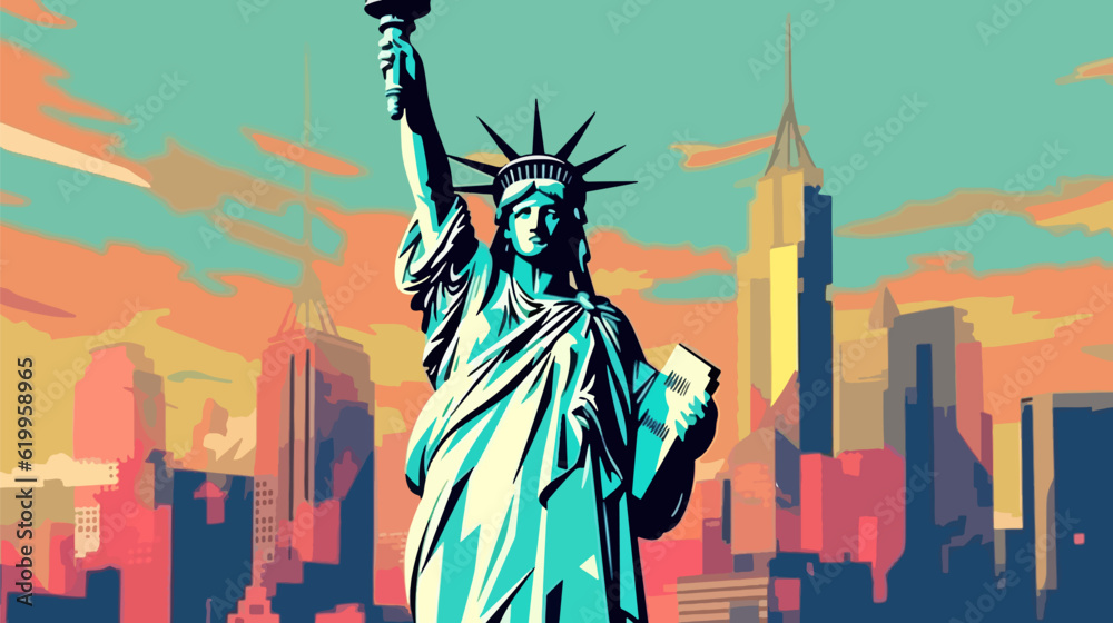 New York,The statue of liberty, 2d cartoon vector illustration. Stock ...