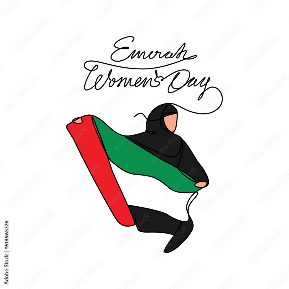 One continuous line drawing of Emirati Women’s Day celebration August ...