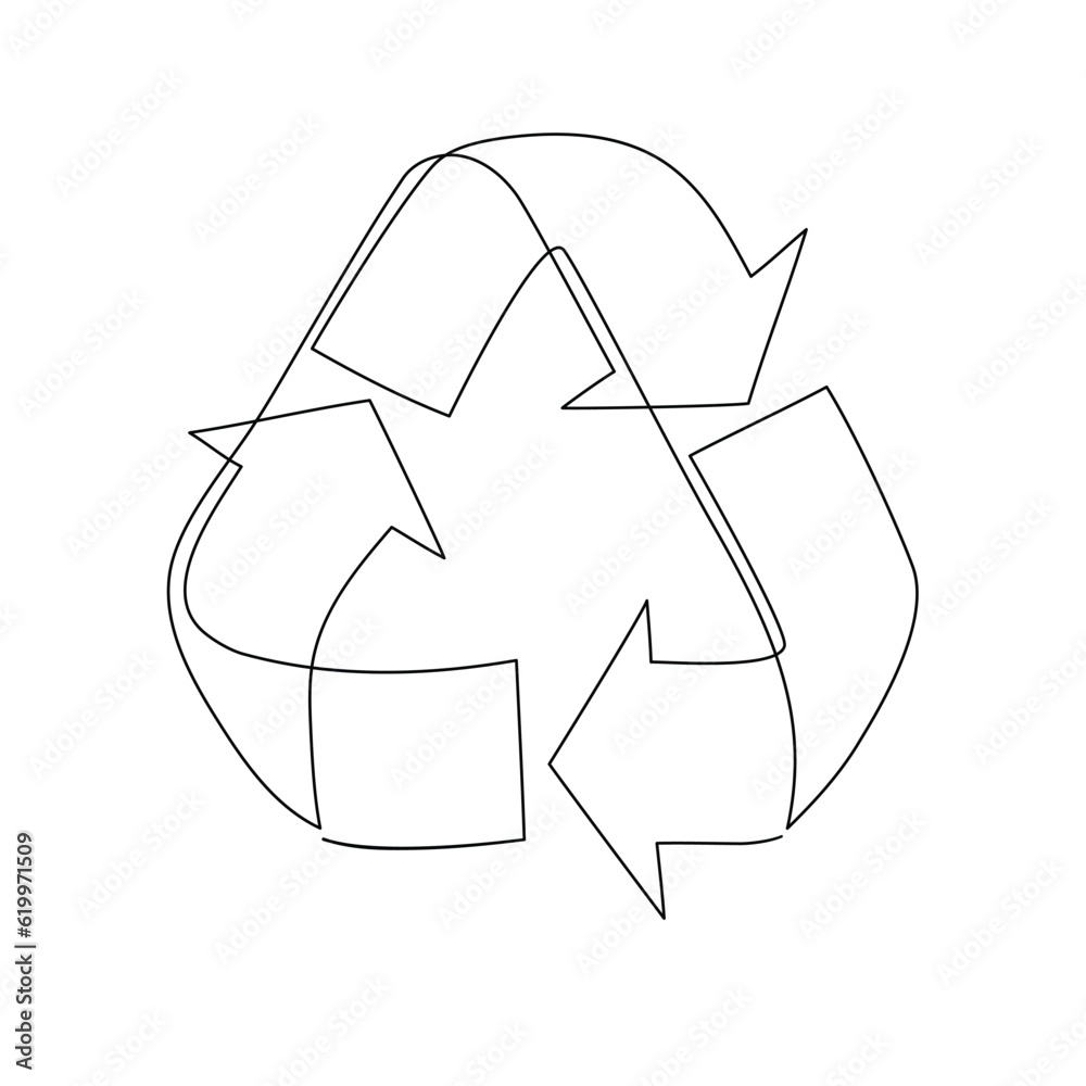 Recycle sign - one line continuous drawing style. Recycling icon ...