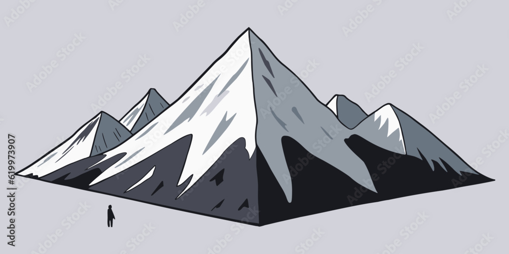 Cartoon black and white graphic vector illustration of abstract snowy ...