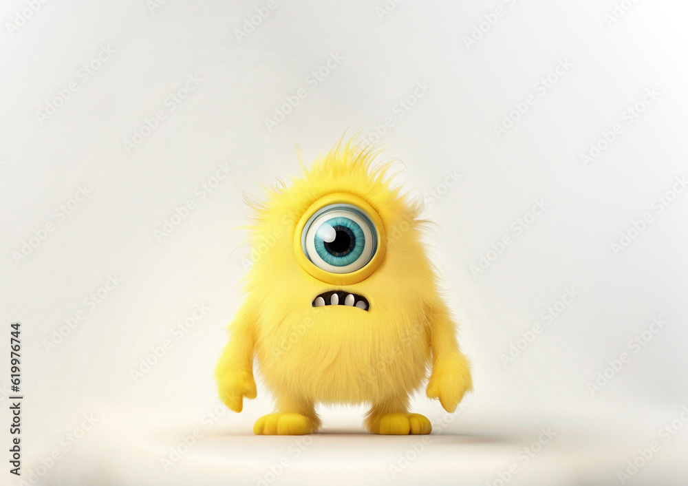 Yellow furry monster with one large eye.. Cyclop creature character ...