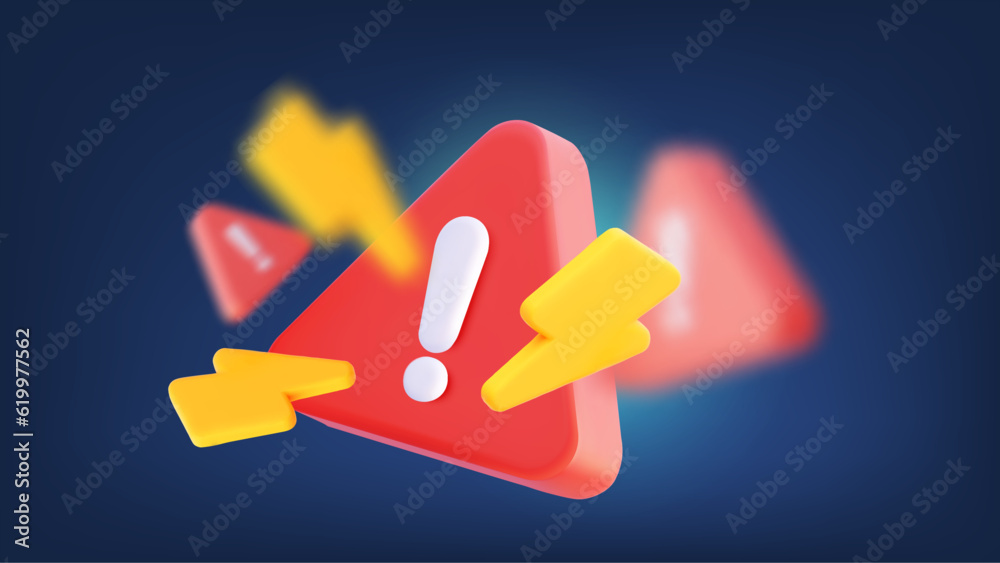 Red danger warning triangle. A banner attention sign with a blur effect ...