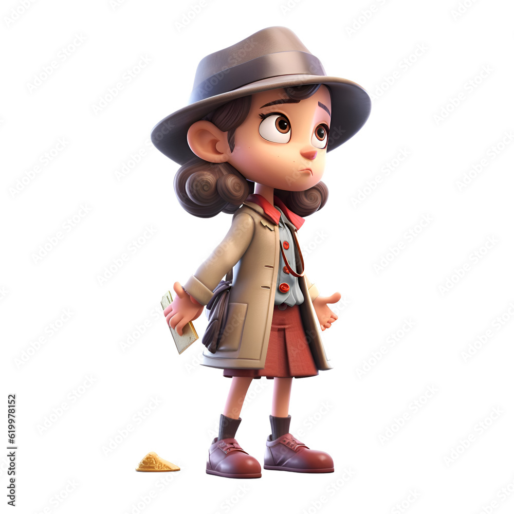 Cute detective girl with hat and cloak. isolated on white background ...