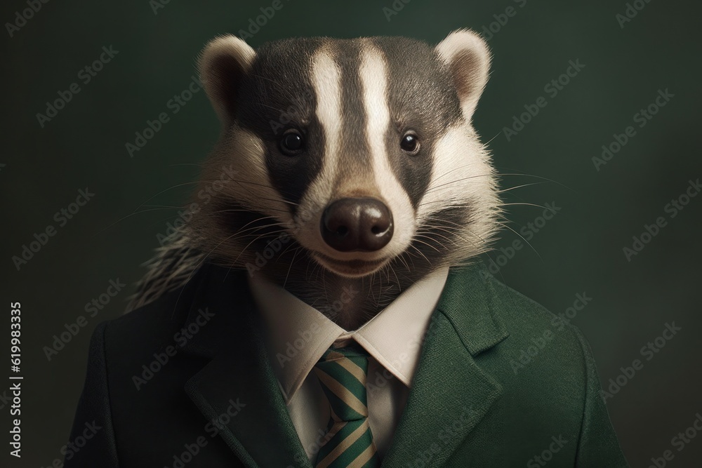 Anthropomorphic badger dressed in a suit like a businessman. business ...