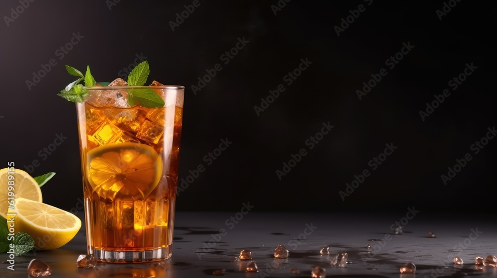 Honey lemon tea ice on black background, with text space can use for ...