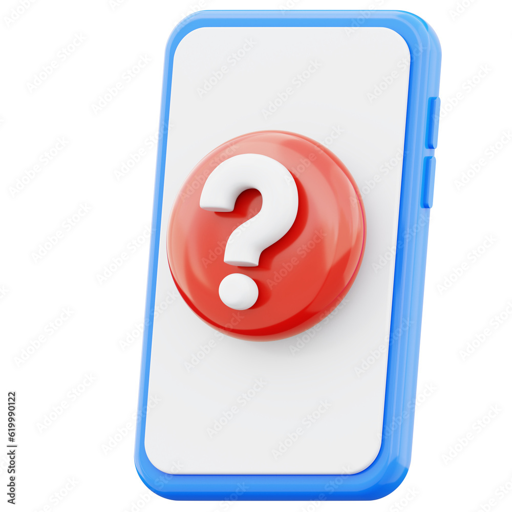 Question mark icon symbol on blue mobile phone 3d render illustration ...