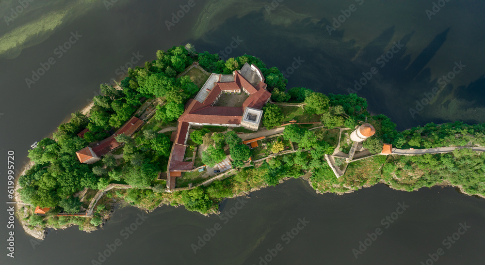 Aerial top down ground plan view of early Gothic Zvikov castle on ... Aerial top down ground plan view of early Gothic Zvikov castle on ...