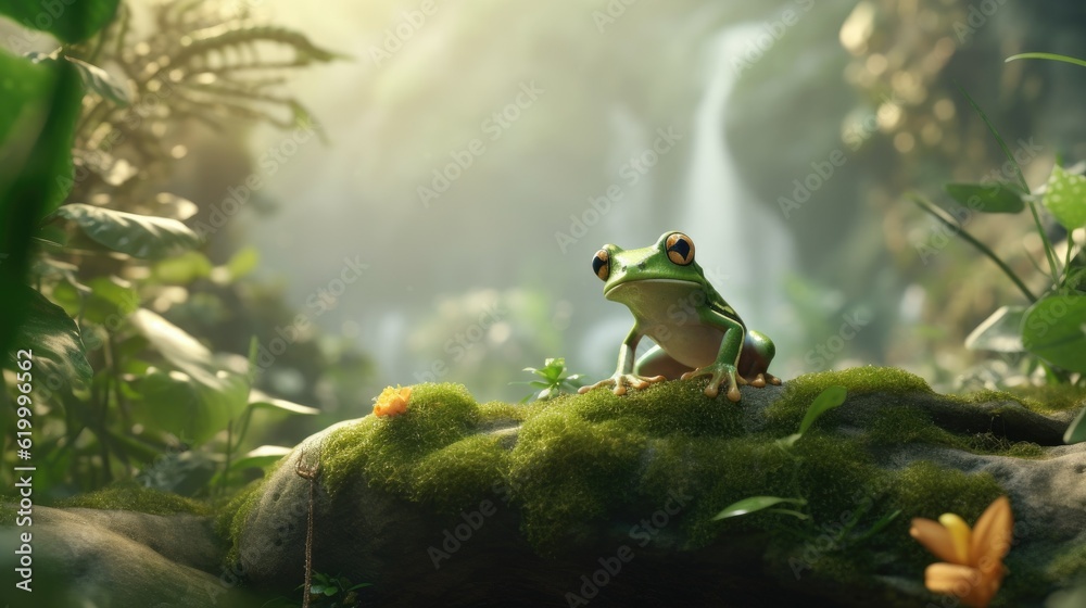 Red Eyes tree frog sitting on a tree trunk with text space can use for ...