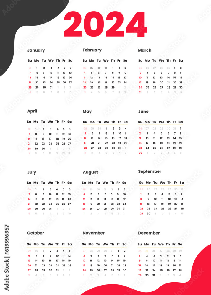 Vetor de Calendar 2024 template simple minimal calendar, Vector planner ...