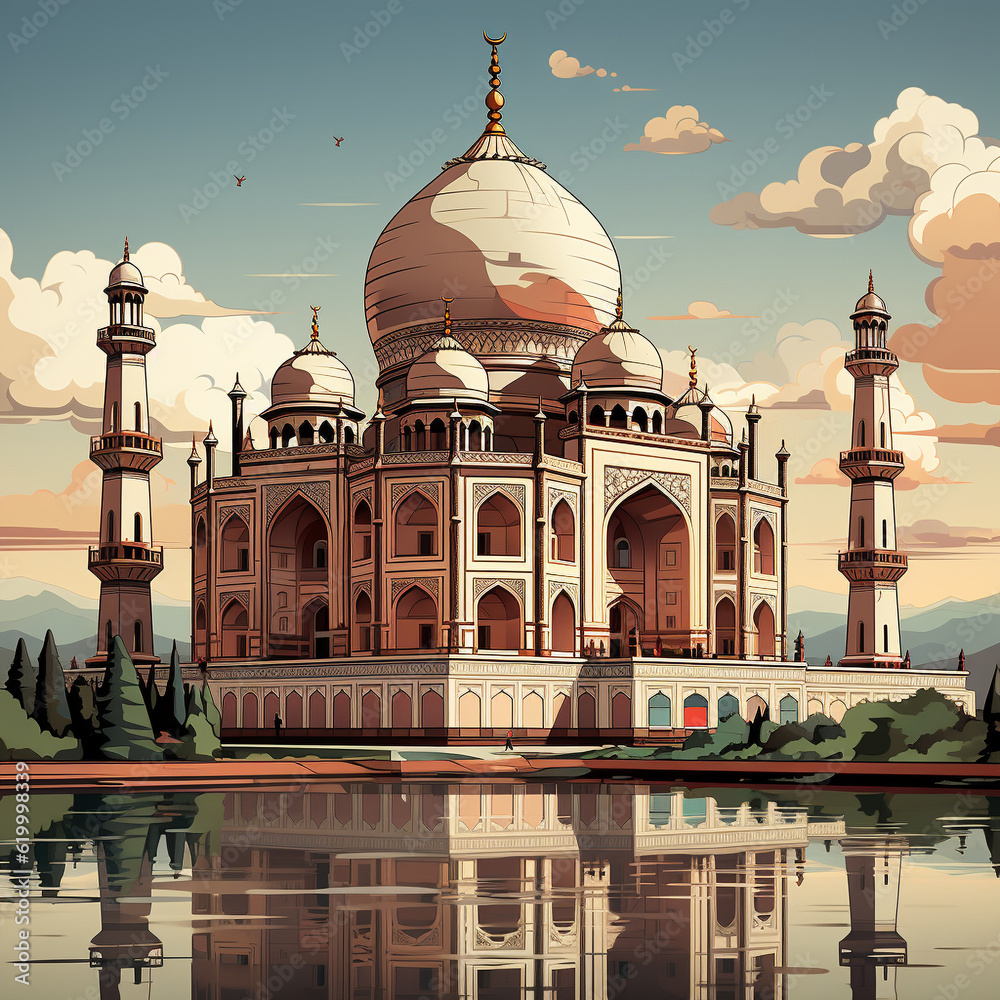 A mesmerizing vector icon showcasing the [Taj Mahal], rendered in a ...