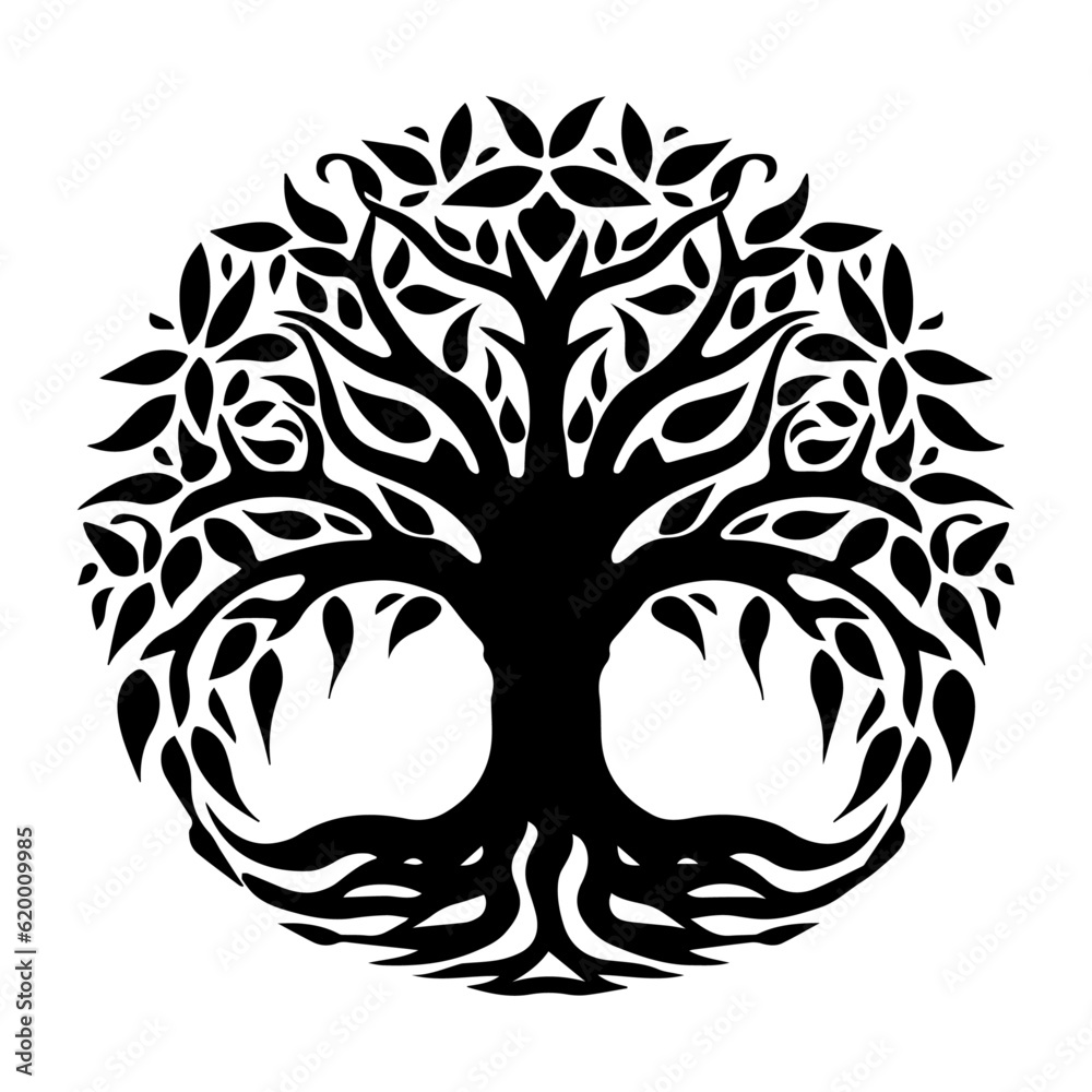 Yggdrasil tree, vector isolated on white background, tree of life ...