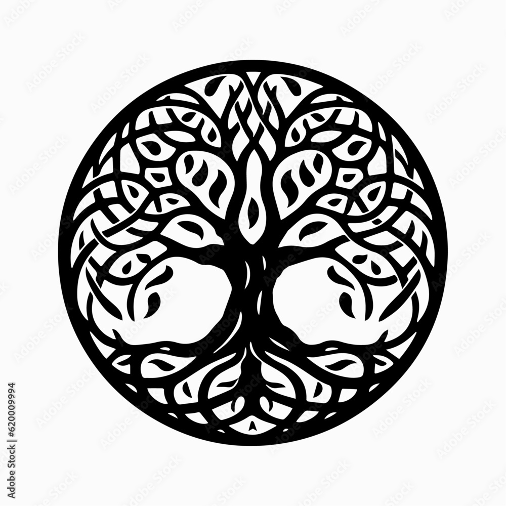 Yggdrasil tree, vector isolated on white background, tree of life ...