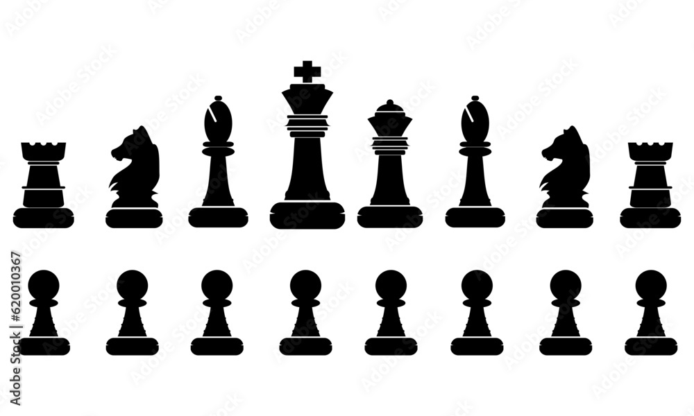 Set of black chess pieces. Chess piece icons. Board game. Vector ...