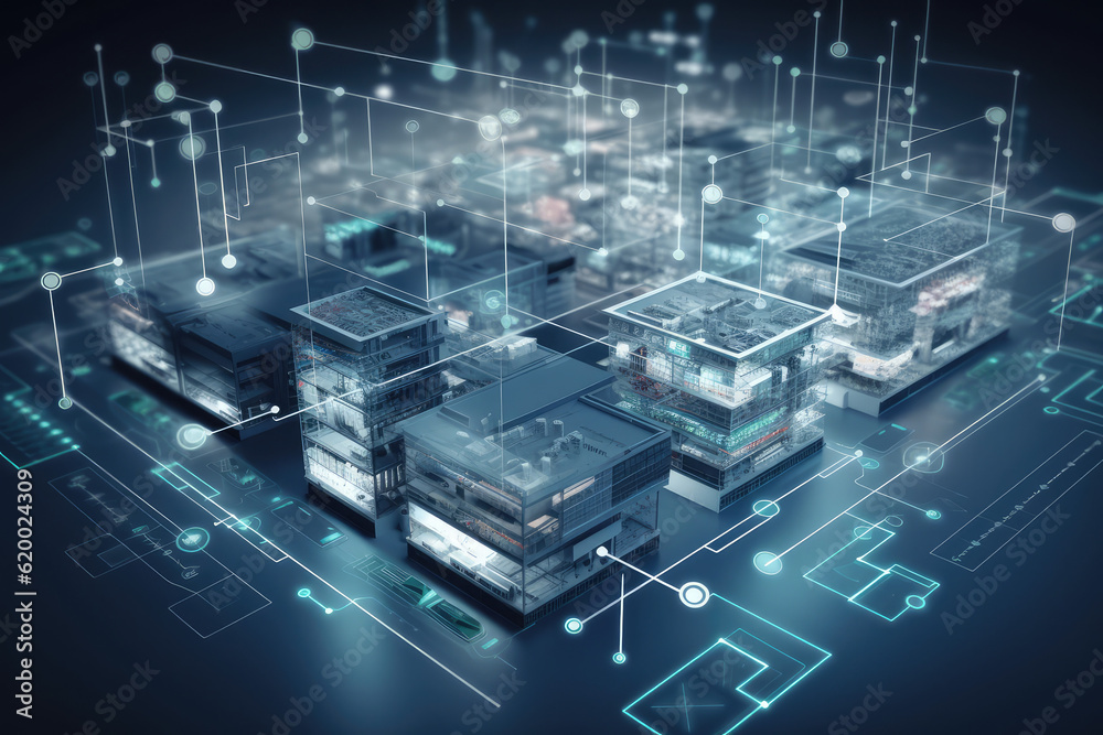 Industrial IoT smart factory concept, featuring a factory building ...