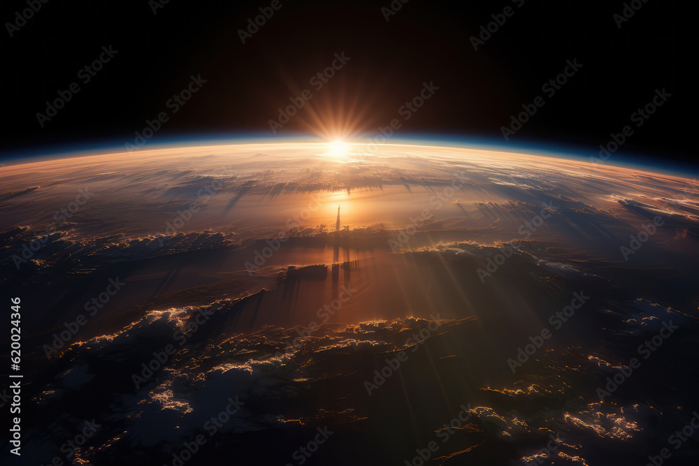 Inspiring view of sunrise as seen from Earth's orbit in space. This ...