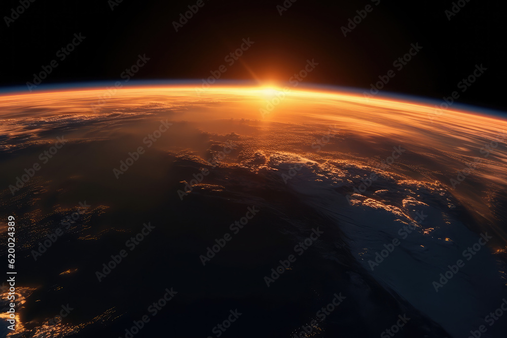 Inspiring view of sunrise as seen from Earth's orbit in space. This ...