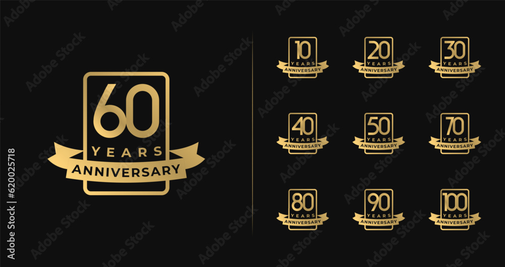 Set of anniversary logo with luxury style. 10, 20, 30, 40, 50, 60, 70 ...