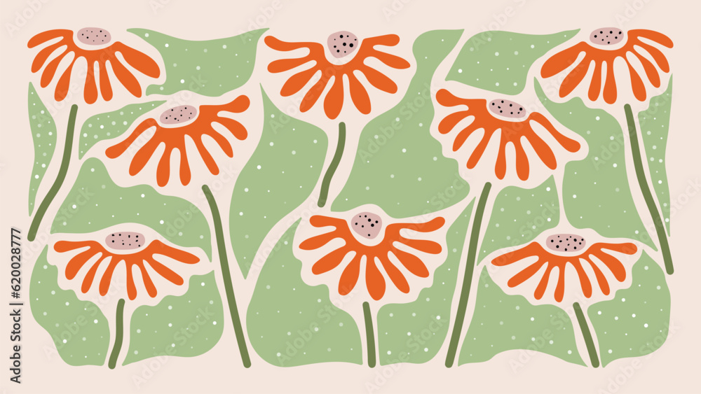 Abstract botanical art background vector. Natural hand drawn pattern ...