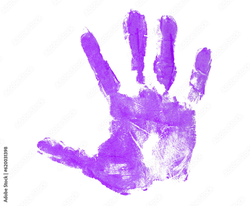 purple hand print isolated on transparent background human palm and ...