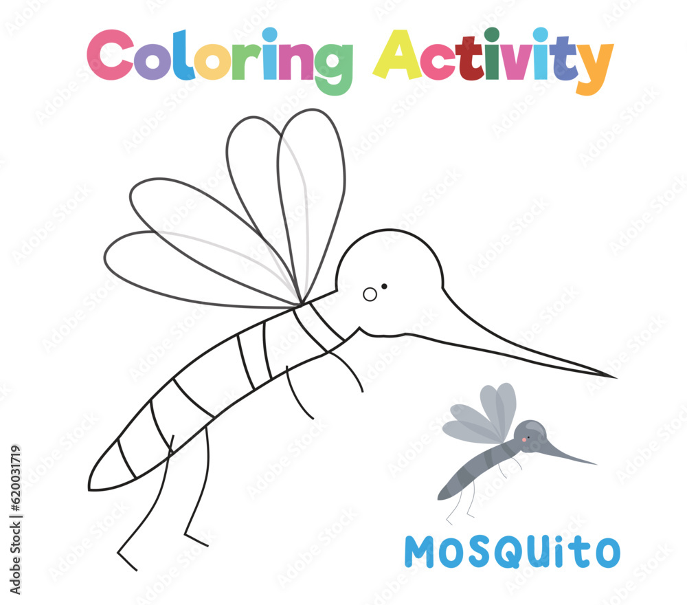 Coloring a cute mosquito. A colouring page of the insect. Coloring ...