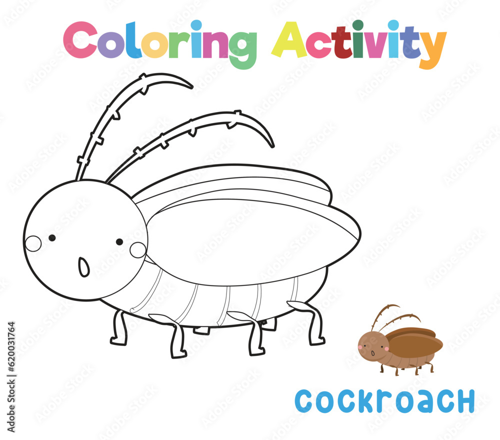 Coloring a cute cockroach. A colouring page of the insect. Coloring ...