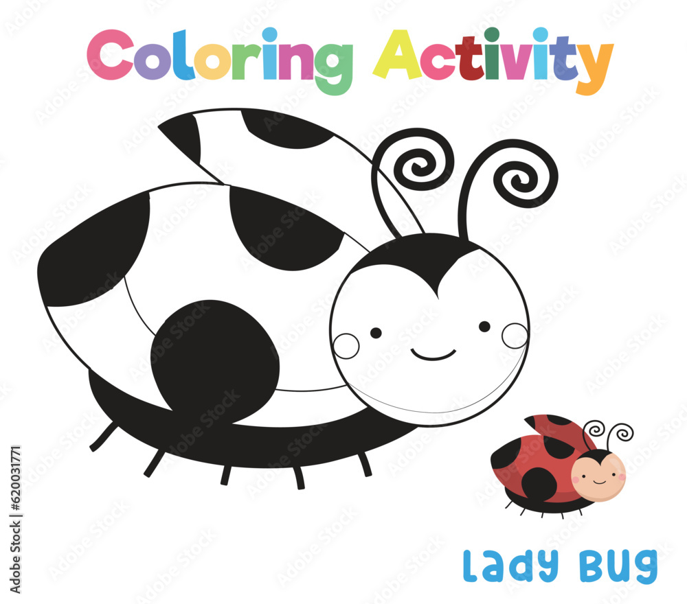 Coloring a cute ladybug. A colouring page of the insect. Coloring ...