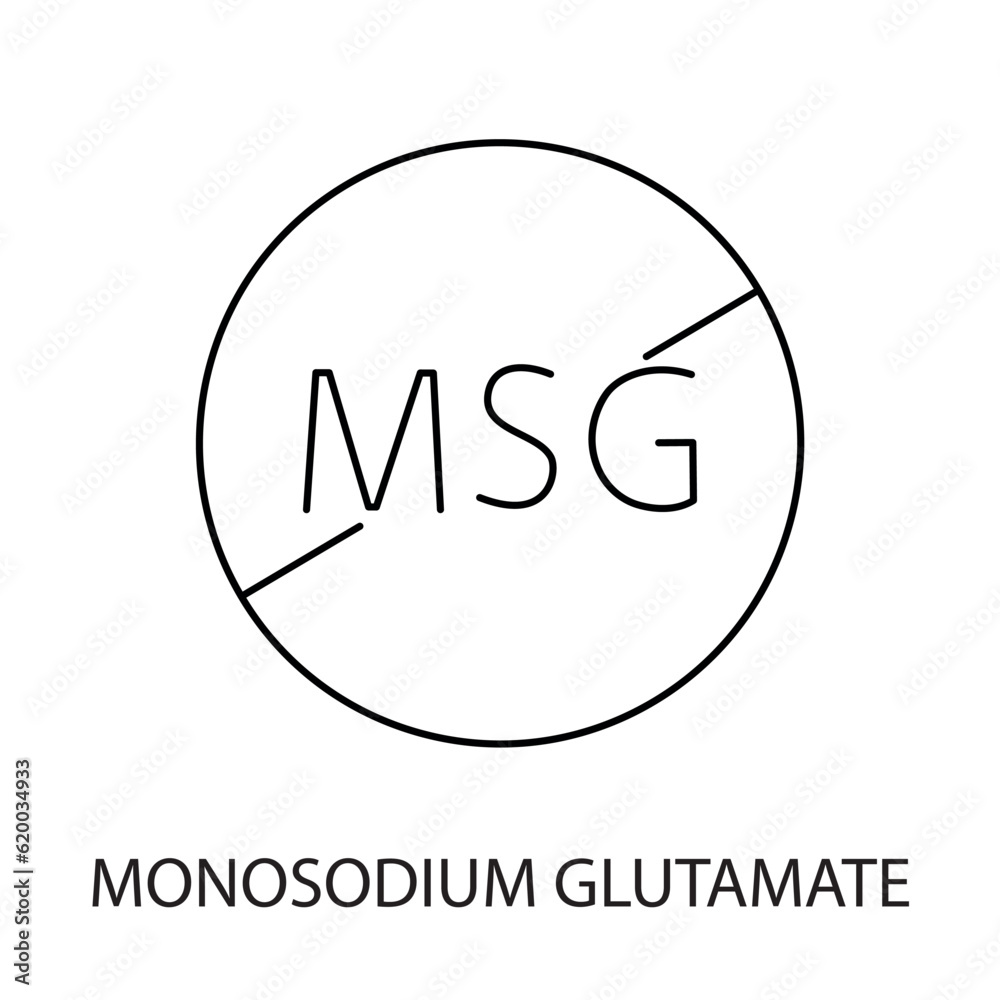 A vector line icon featuring a crossed out monosodium glutamate ...