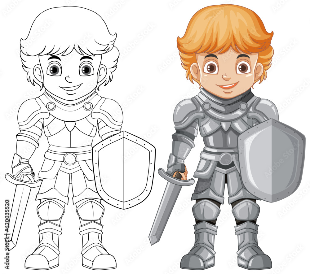 Photo & Art Print Cartoon knight boy cartoon character with doodle ...