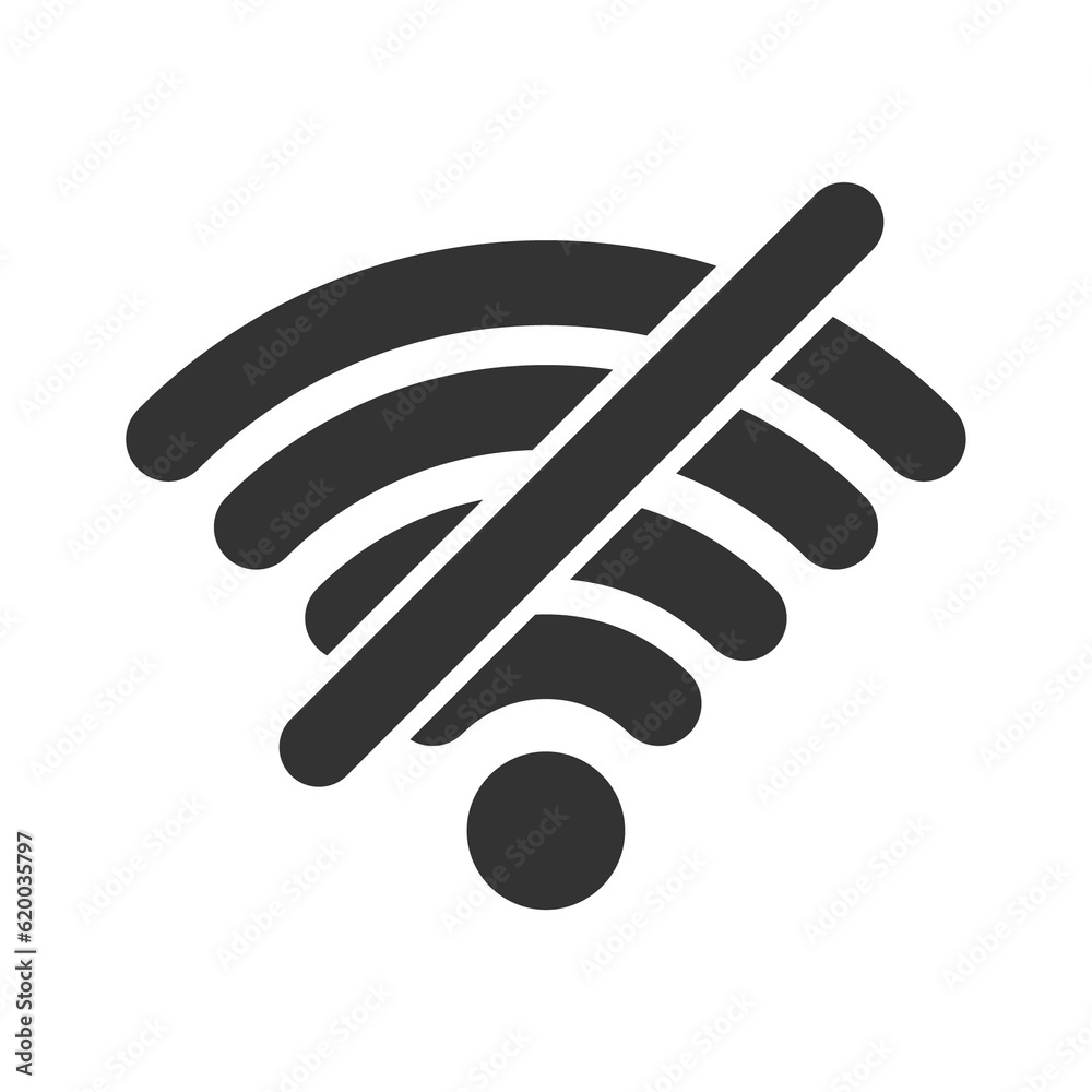 Vector illustration of disconnected wifi icon in dark color and ...