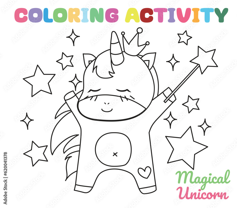 Coloring unicorn worksheet page. Let's colouring the magical unicorn ...