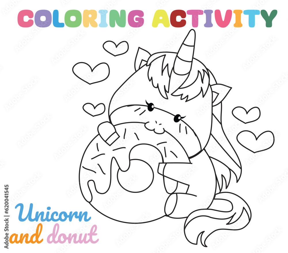 Coloring unicorn worksheet page. Let's colouring the kawaii unicorn ...