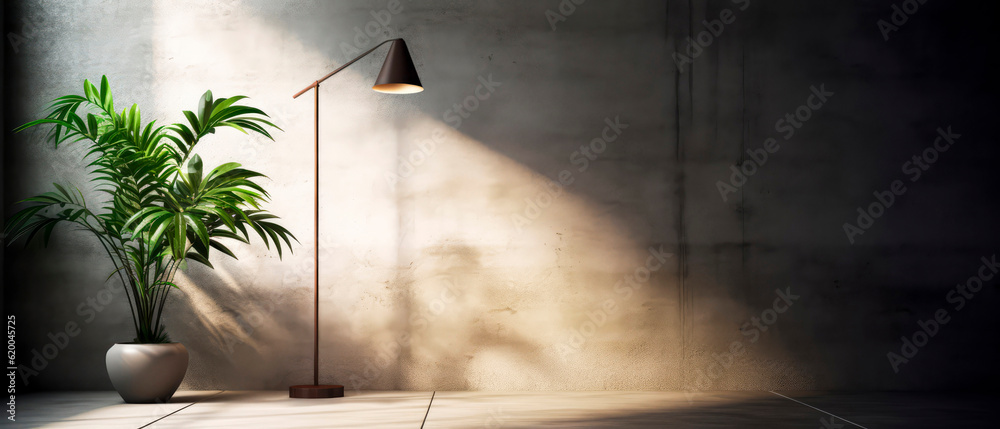 Empty concrete room, apartment with evergreen foliage. Warm Overlay ...