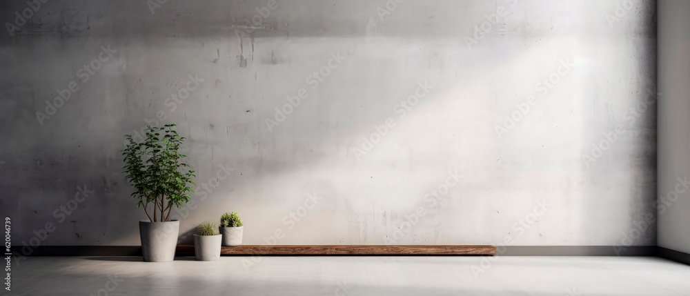 Empty concrete room, apartment with evergreen foliage. Warm Overlay ...