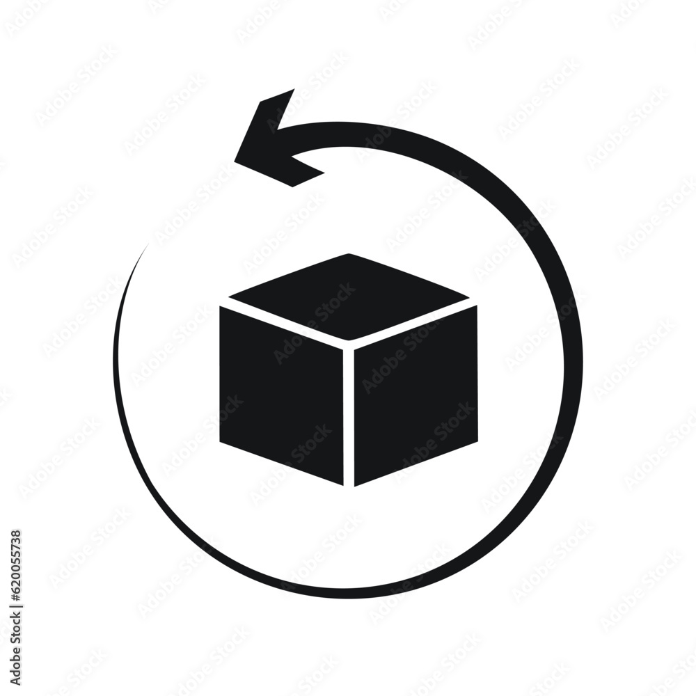 Box package return icon in flat style. Delivery box with arrow ...