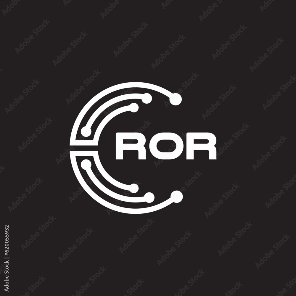 ROR letter technology logo design on black background. ROR creative ...