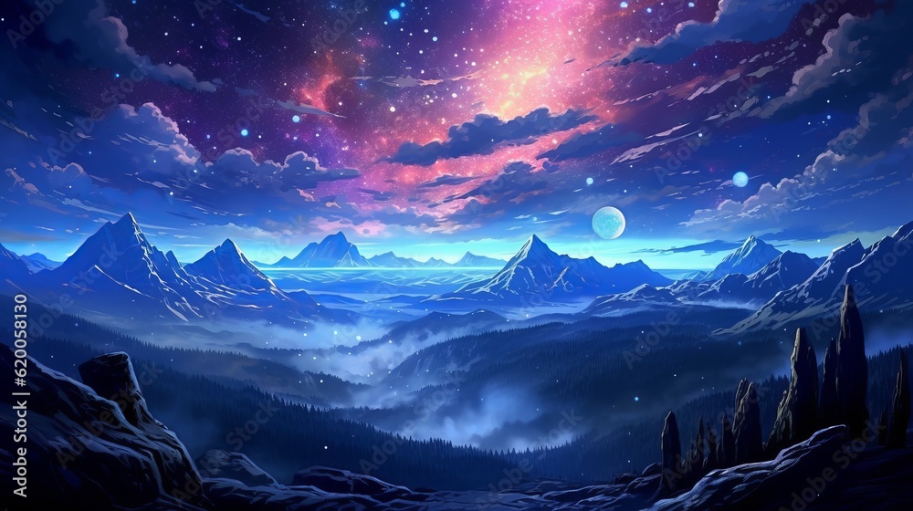 Cosmic tapestry: 4K digital art illuminates anime landscape with starry ...