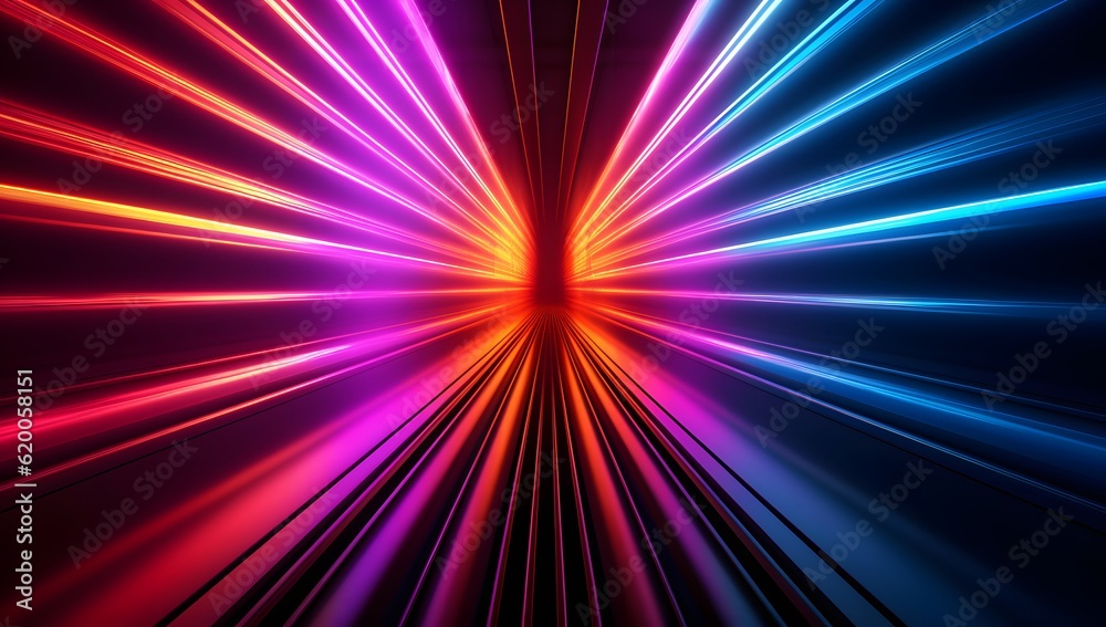 abstract background with neon light rays. neon light lines in a tunnel ...