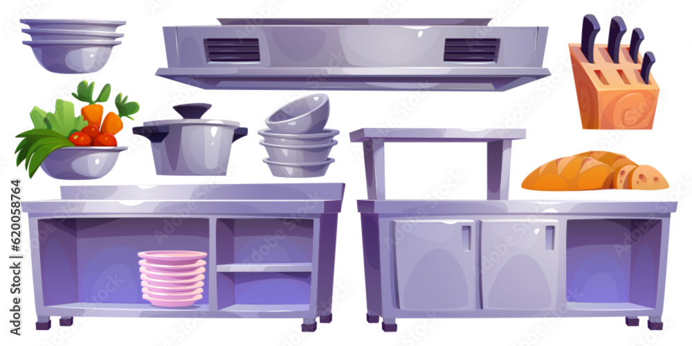 Restaurant kitchen interior with professional equipment for cooking ...