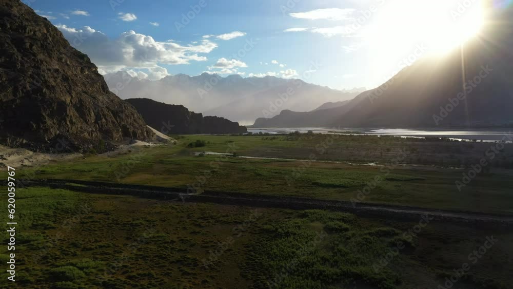Drone, Skardu Valley located in Gilgit-Baltistan, Pakistan. Flying low ...