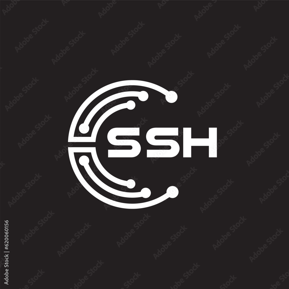 SSH letter technology logo design on black background. SSH creative ...