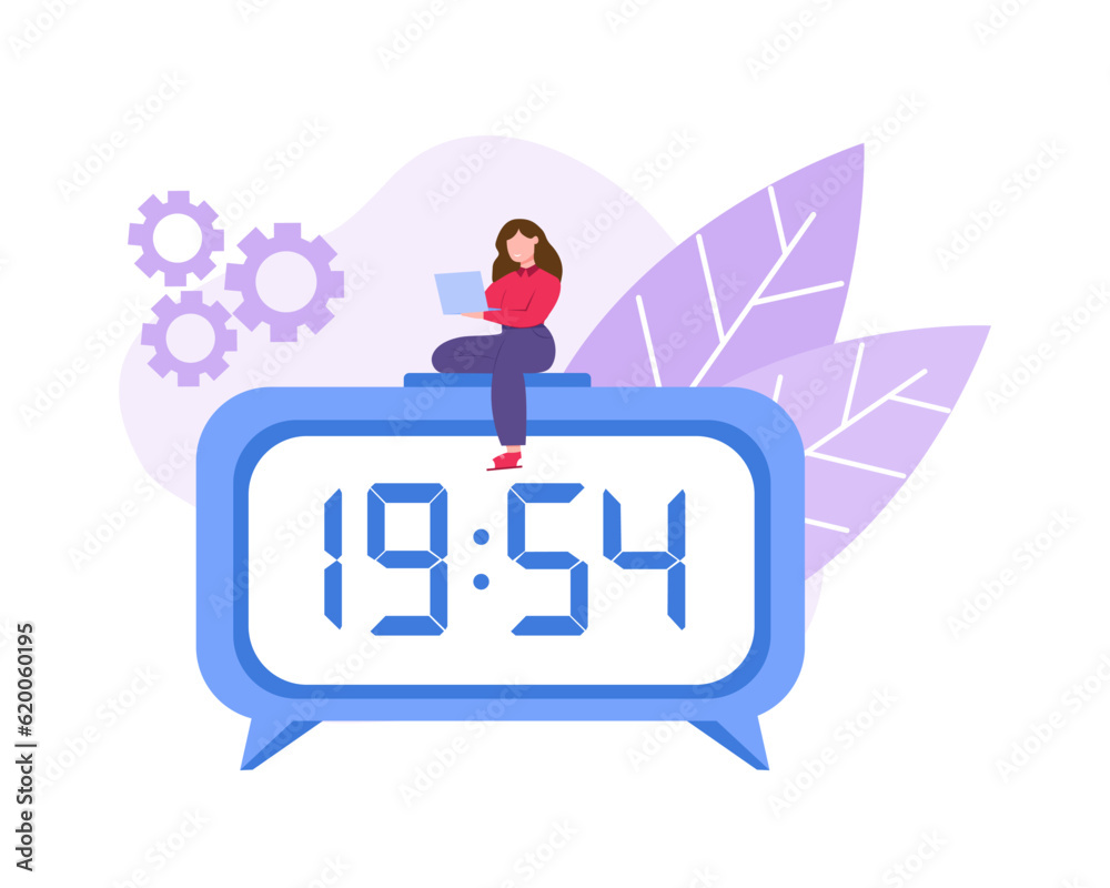 Lady working on laptop. Reminder about work. Timely performance of task ...